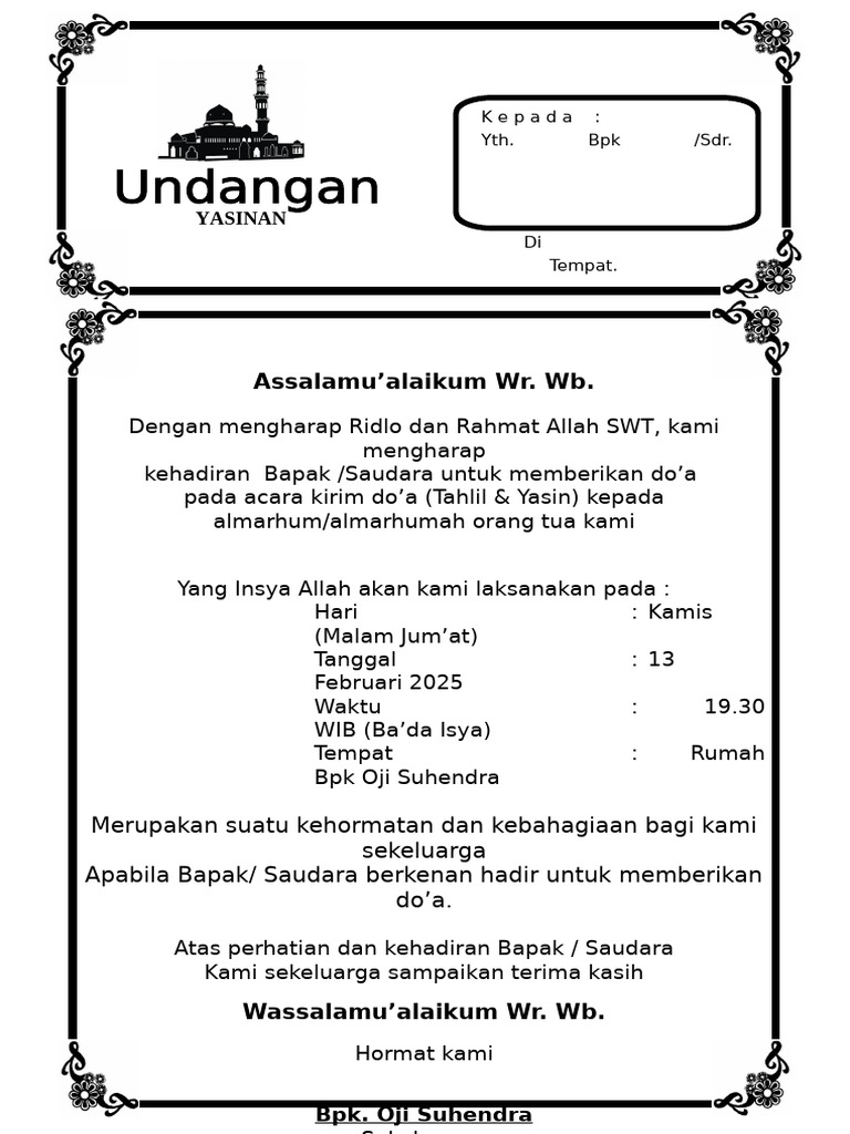 Undangan Tahlil dan Yasinan 2025 | PDF