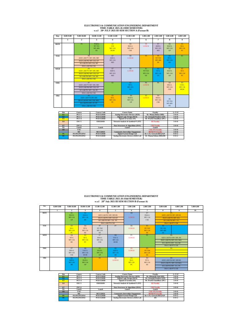 Time table 2025 - Classwise Only | PDF | Electronic Engineering | Electrical Engineering