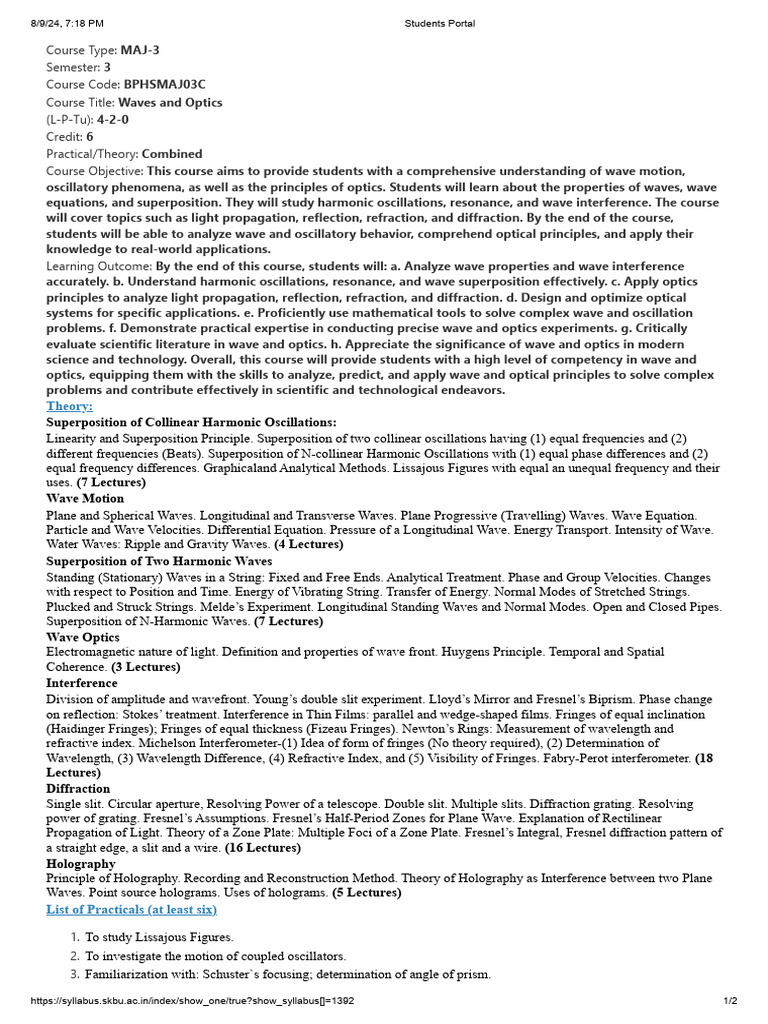 Wave and Optics Syllabus | PDF | Waves | Wavelength