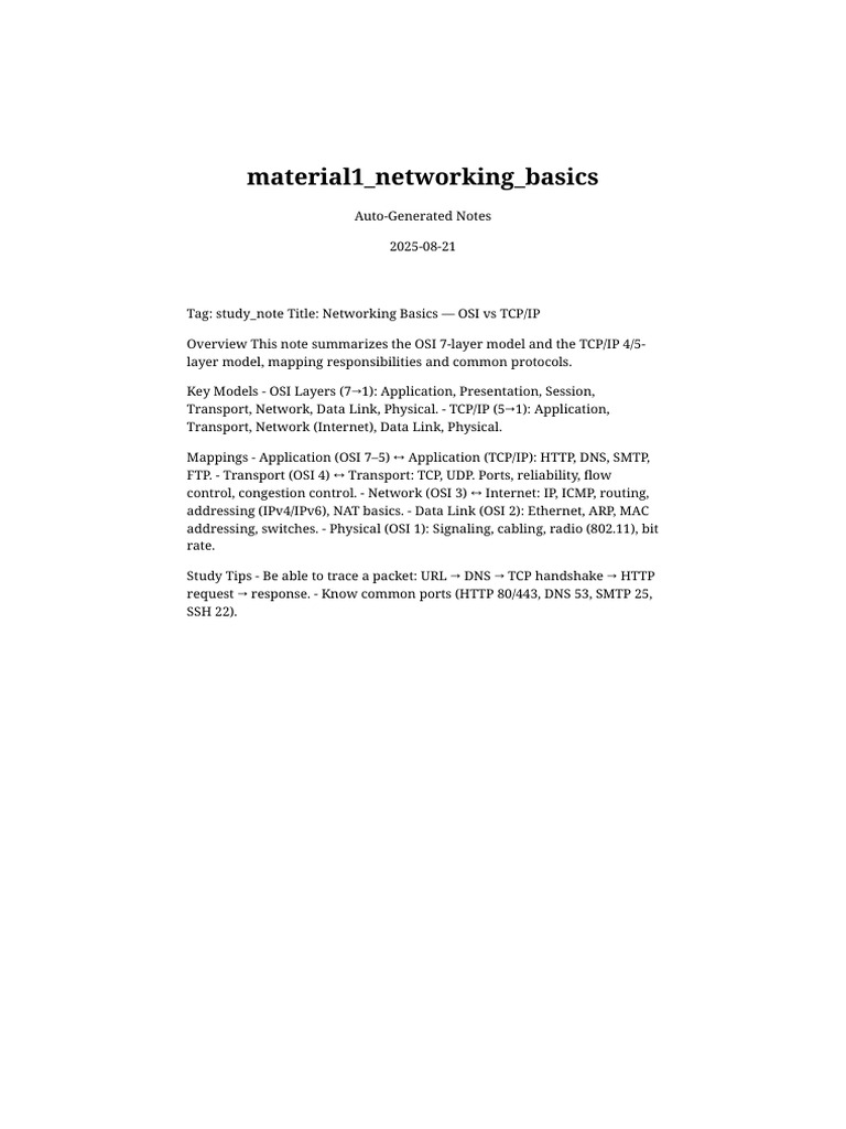 Networking Basics: OSI vs TCP/IP Models | PDF