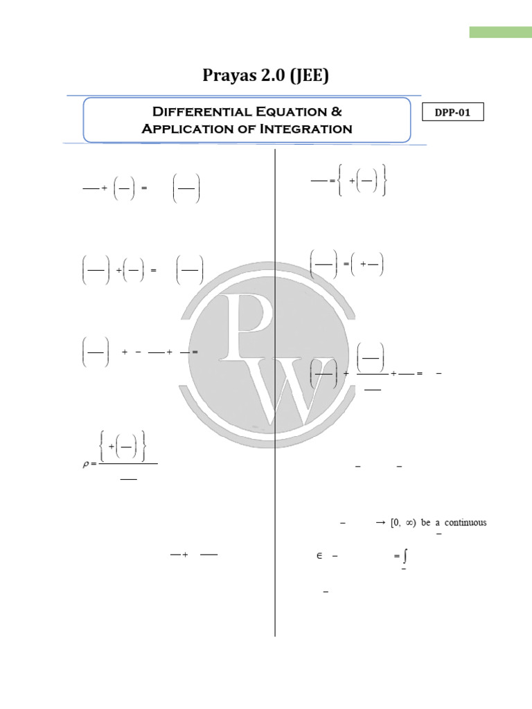 Differential Equations - DPP 01 (Of Lec 03) - DPP 01. Differential Equation & Application of ...