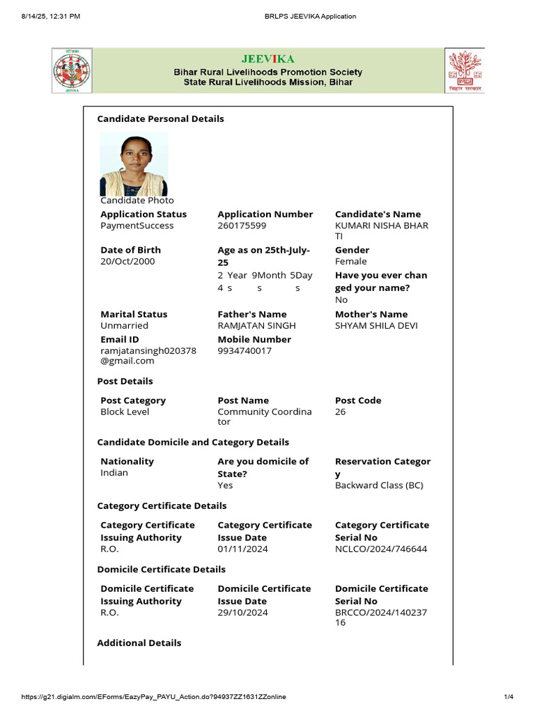 Brlps Jeevika Application | PDF