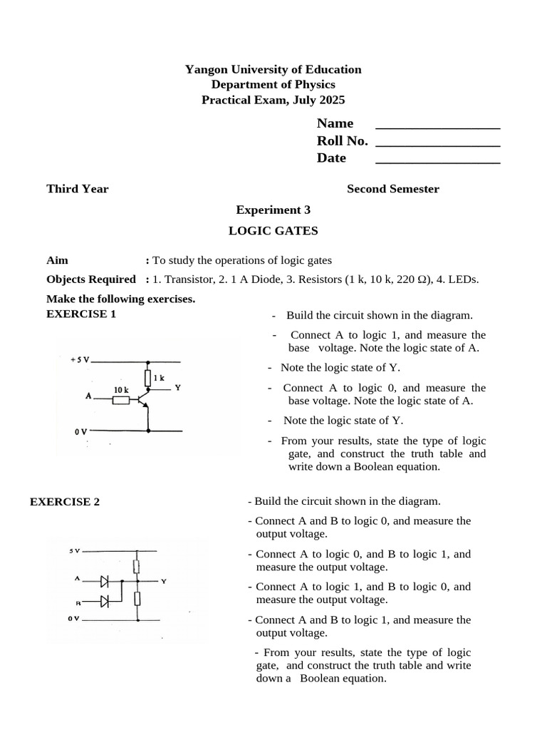 Logic Gates Practical Exam Guide | PDF | Logic Gate | Electrical Circuits