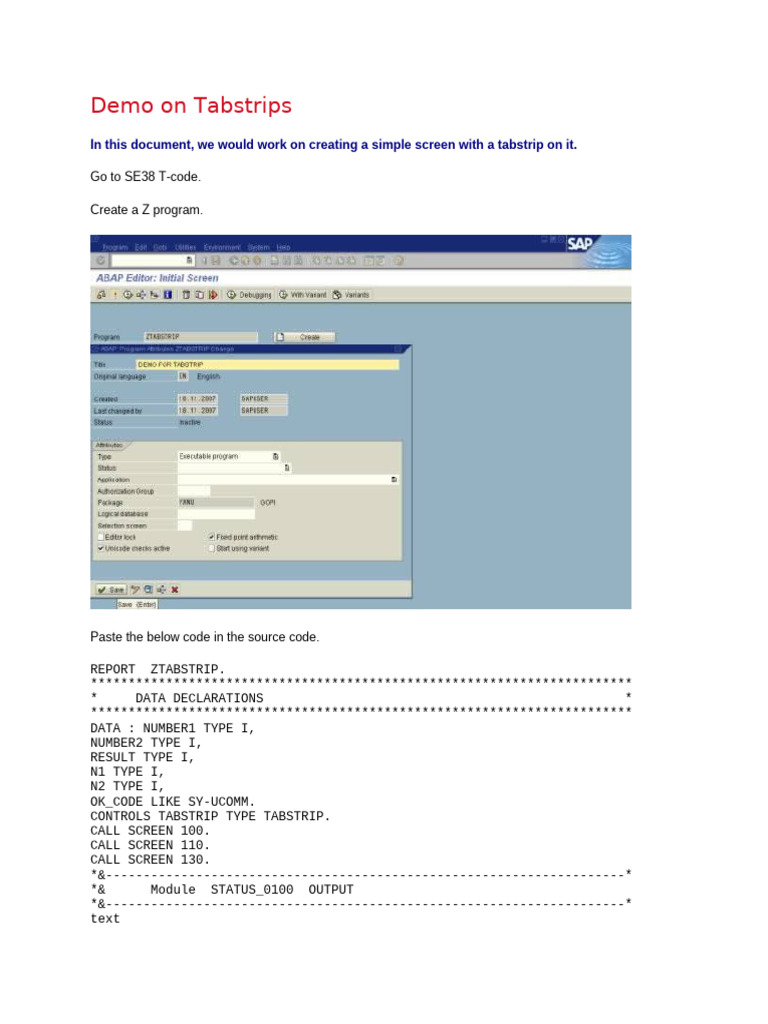 SAP Tabstrip Control Tutorial | PDF | Window (Computing) | Computing
