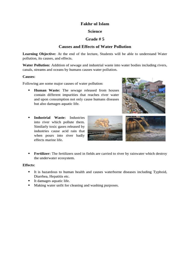 Water Pollution Handouts - Fakhr | PDF