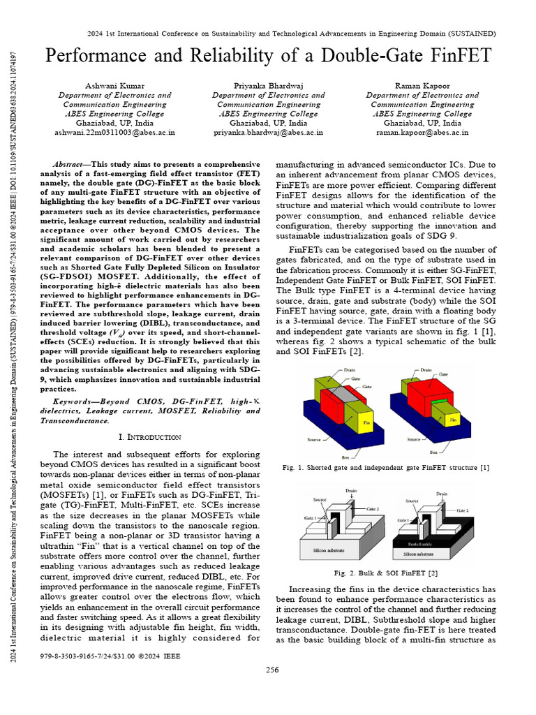 Performance and Reliability of a Double-Gate FinFET | PDF | Mosfet ...