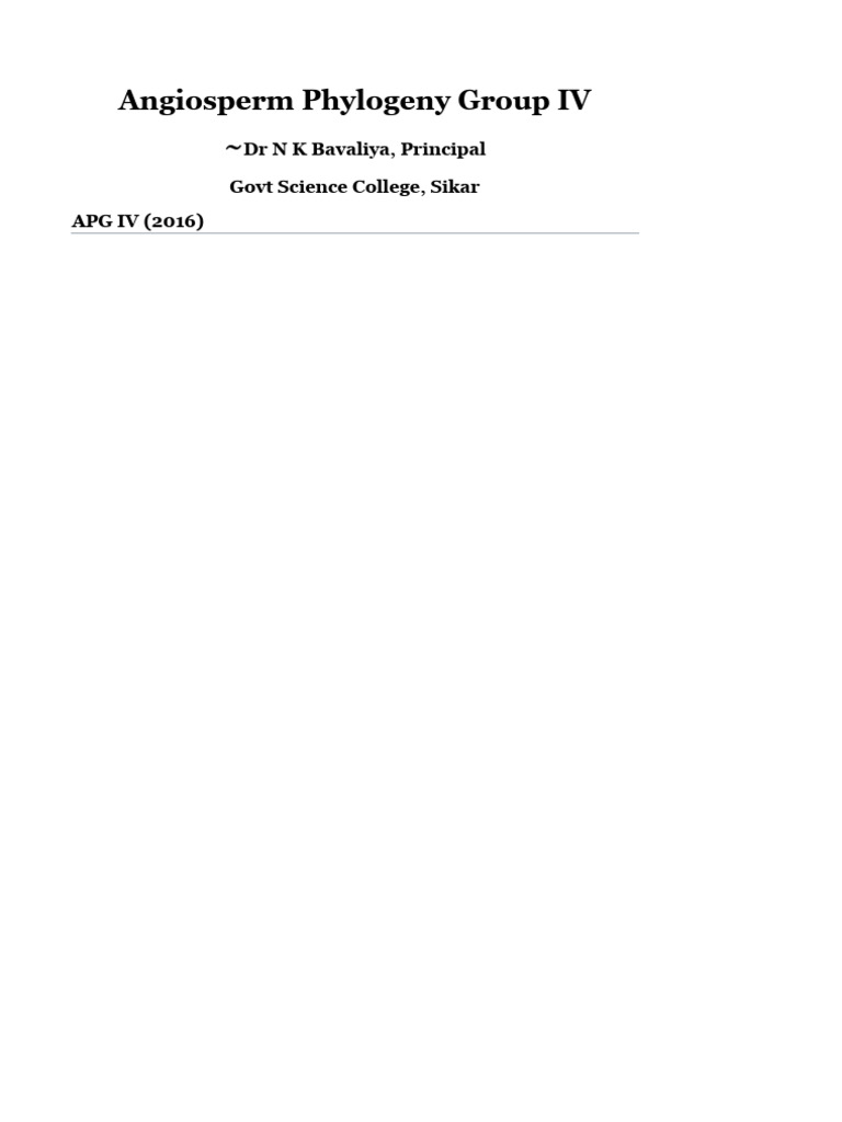 APG IV Classification Overview | PDF | Plants
