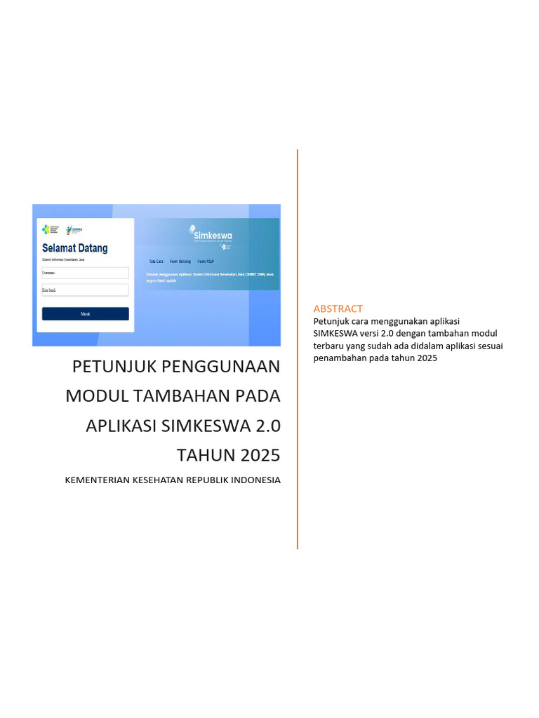 Petunjuk Penggunaan Aplikasi Simkeswa 2.0 Penambahan Modul 2025 | PDF