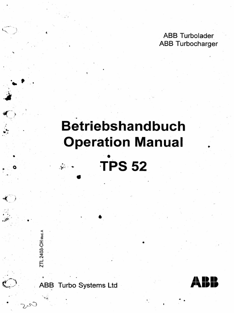 ABB Turbo Systems Turbocharger Operation Manual (TPS 52) | PDF