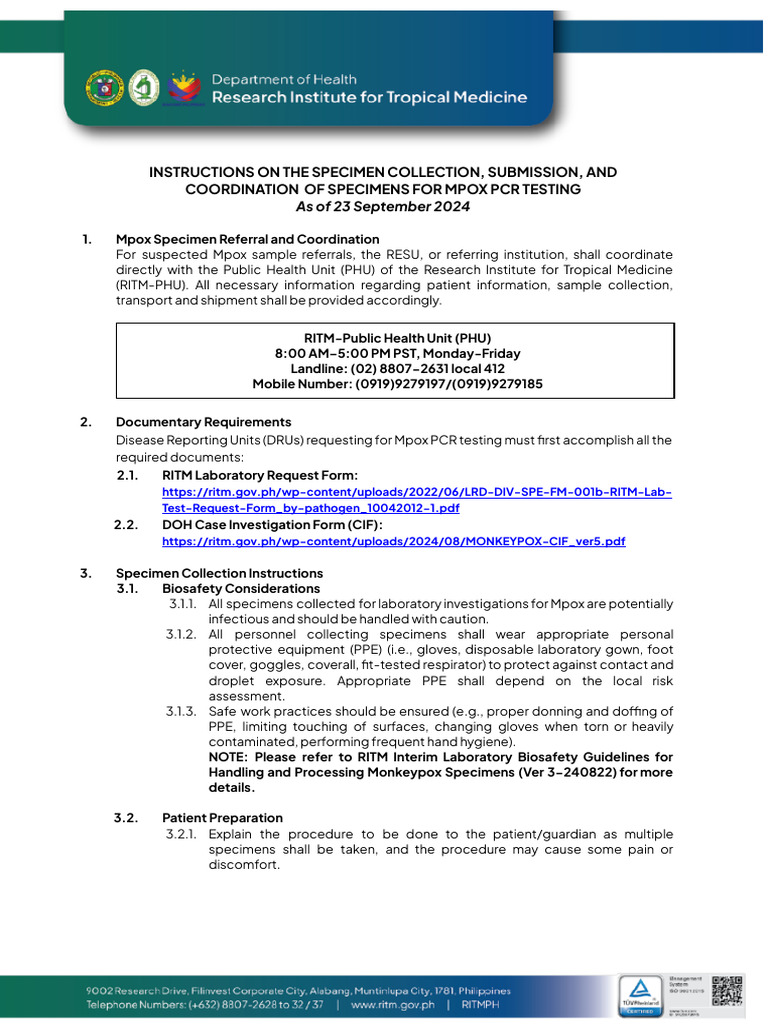 Updated Instructions On The Specimen Collection and Submission of Specimen For Mpox Version 3 ...