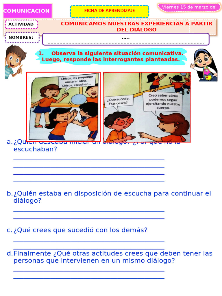 Ficha de Comunicacion Comunicamos Nuestras Experiencias A Partir Del ...