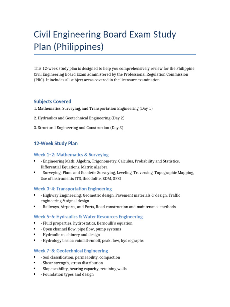 Civil Engineering Exam Study Plan 2025 | PDF | Civil Engineering ...