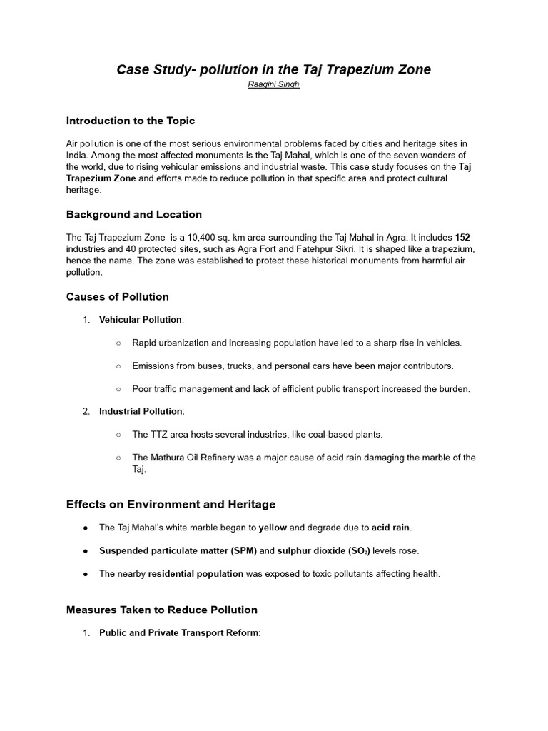 Pollution Control in Taj Trapezium Zone | PDF | Pollution | Air Pollution
