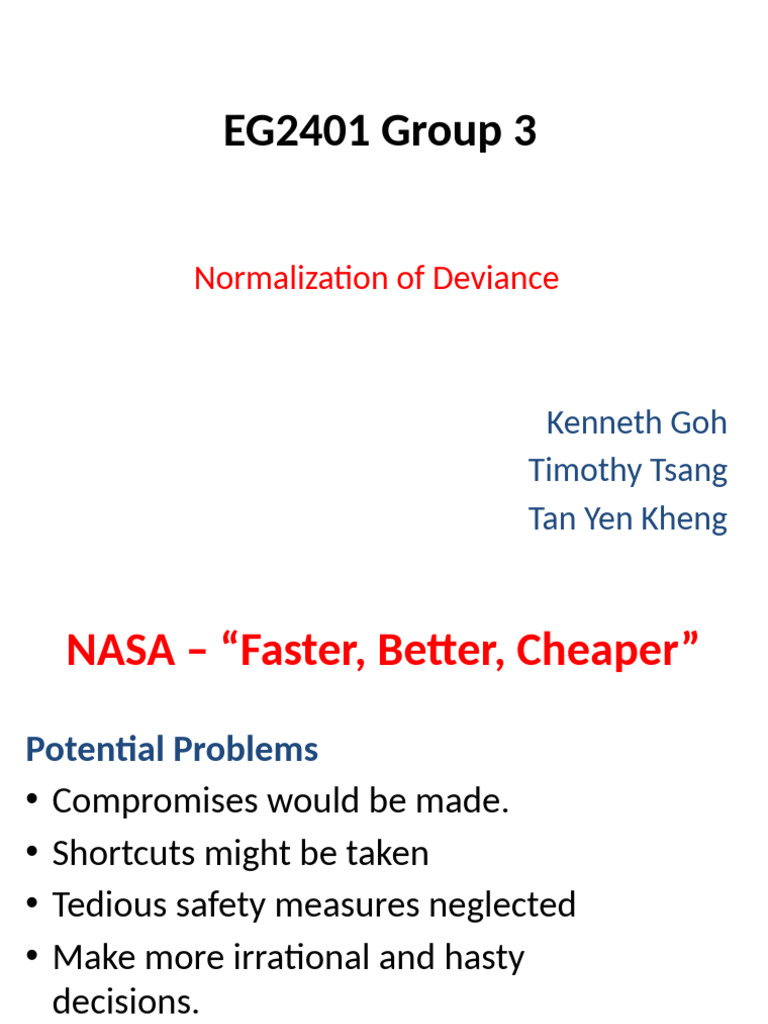 EG2401 Group 3: Normalization of Deviance | PDF | Deviance (Sociology)