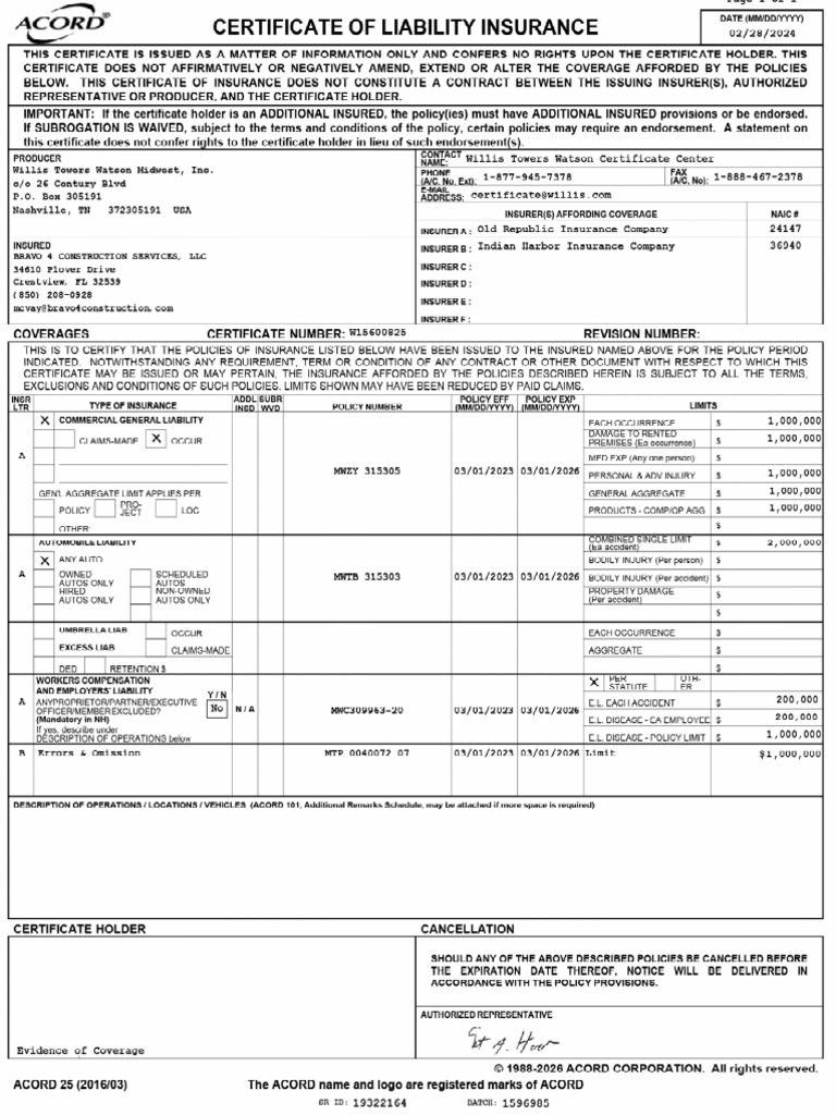 Certificate of Insurance | PDF