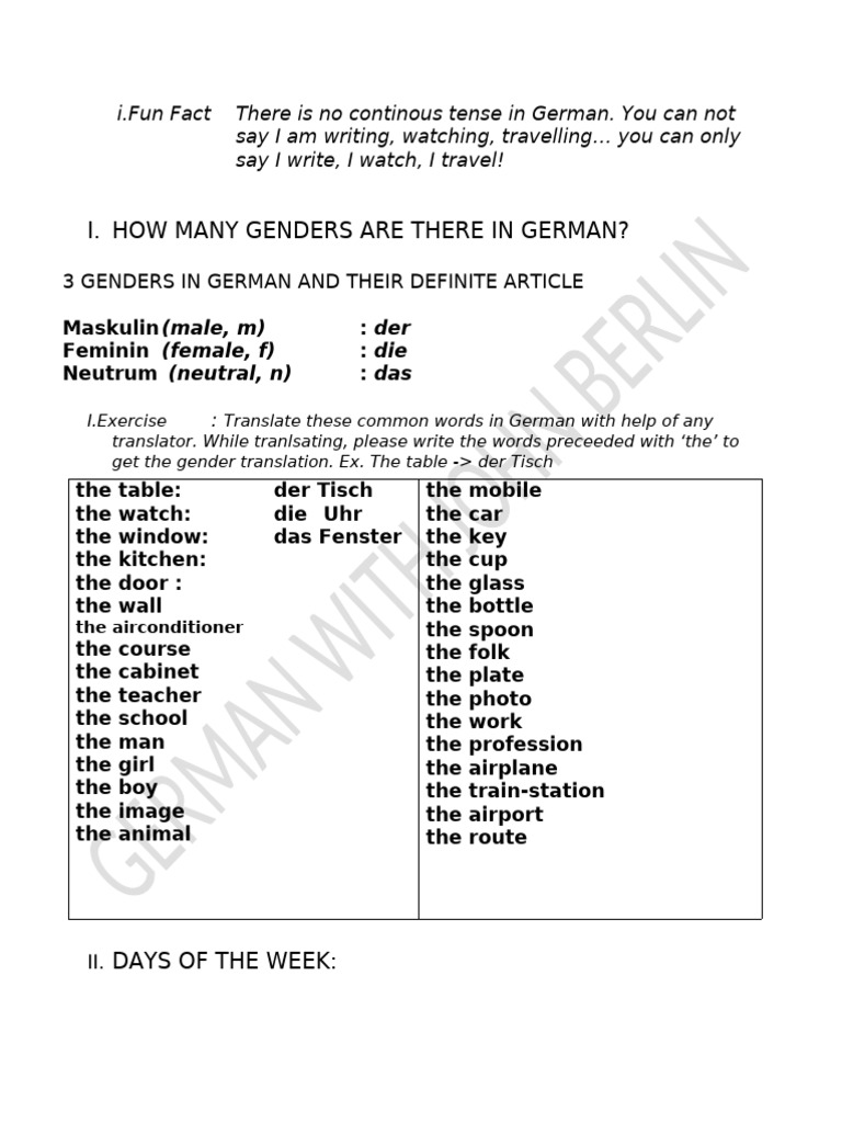 Genders in German Language | PDF
