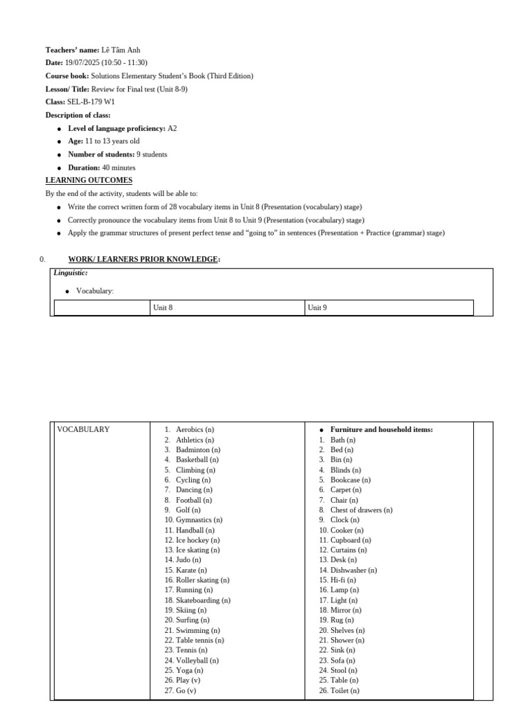 (Internship 2) Lesson Plans 2 | PDF | Vocabulary | Linguistics