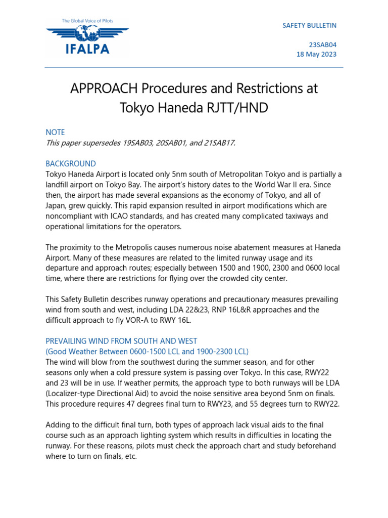 RJTT Approach Procedures and Restrictions | PDF | Runway | Aircraft