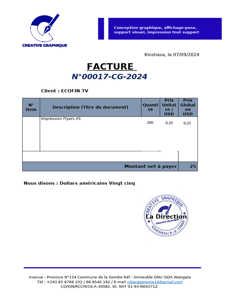 Facture d'impression pour ECOFIN TV | PDF