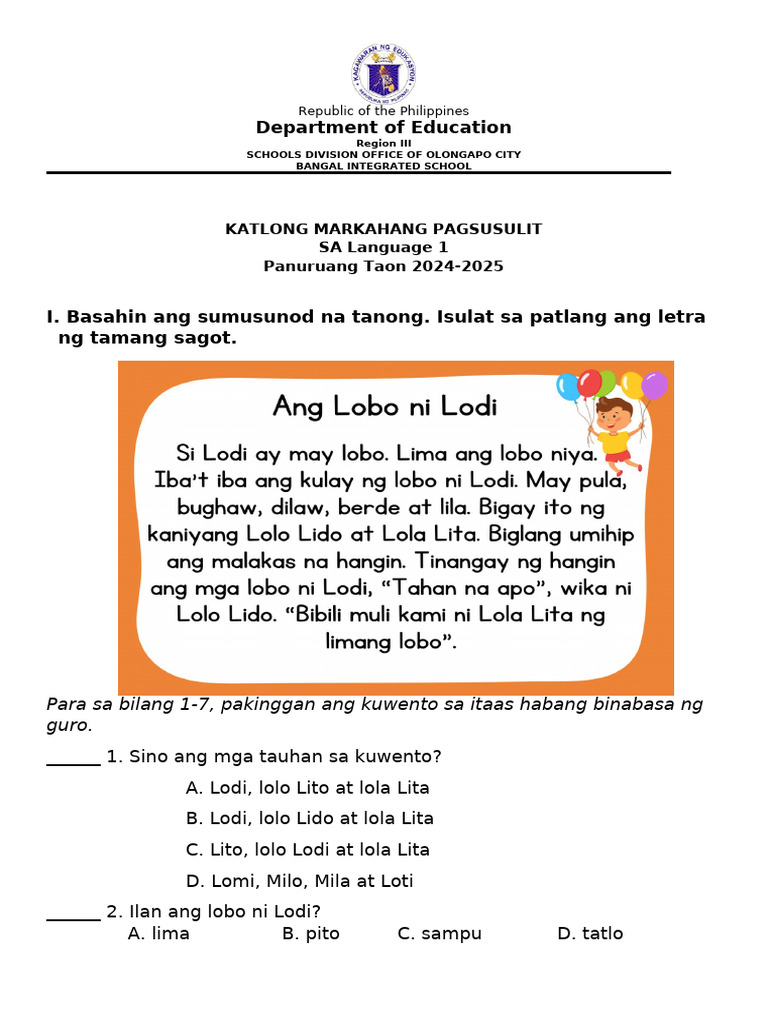 PT Q3 Language FS | PDF