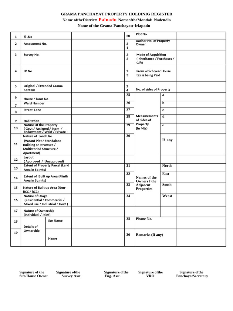 SVAMITVA 36 Colum Survey Form | PDF