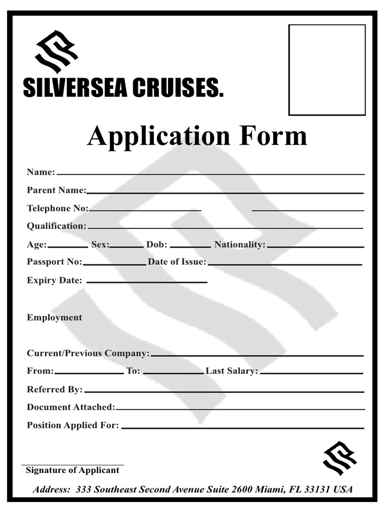 Silversea Cruises Job Application Form | PDF