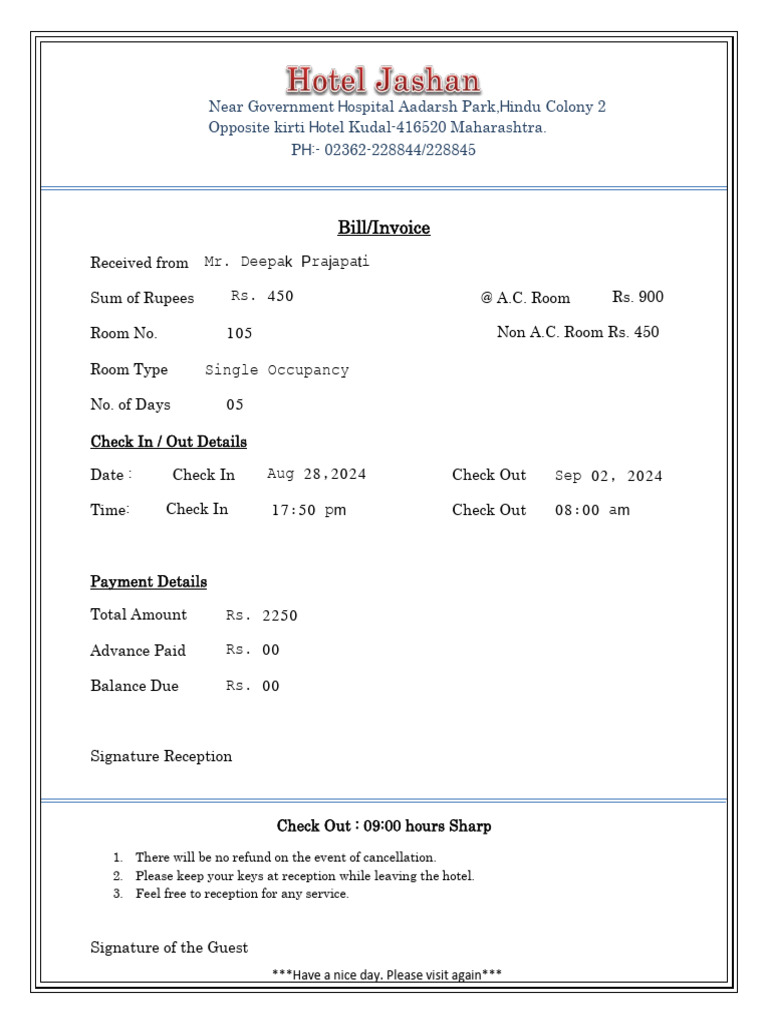 Hotel Bill Surendra | PDF