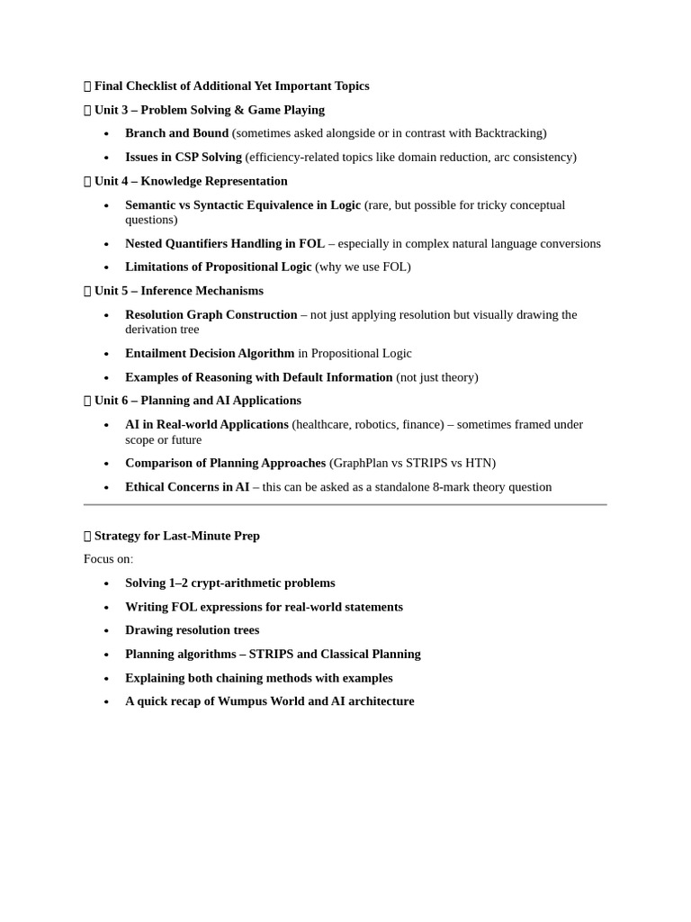 Final Checklist of Additional Yet Important Topics | PDF