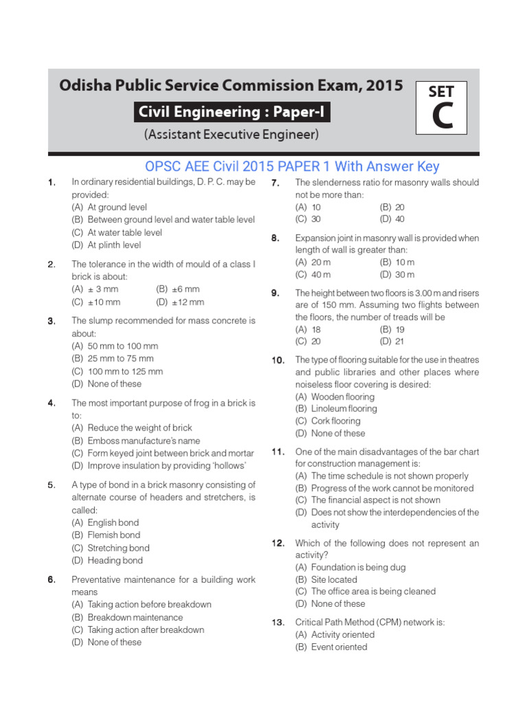 OPSC AEE Civil Exam 2015 Paper 1 | PDF | Bending | Stress (Mechanics)