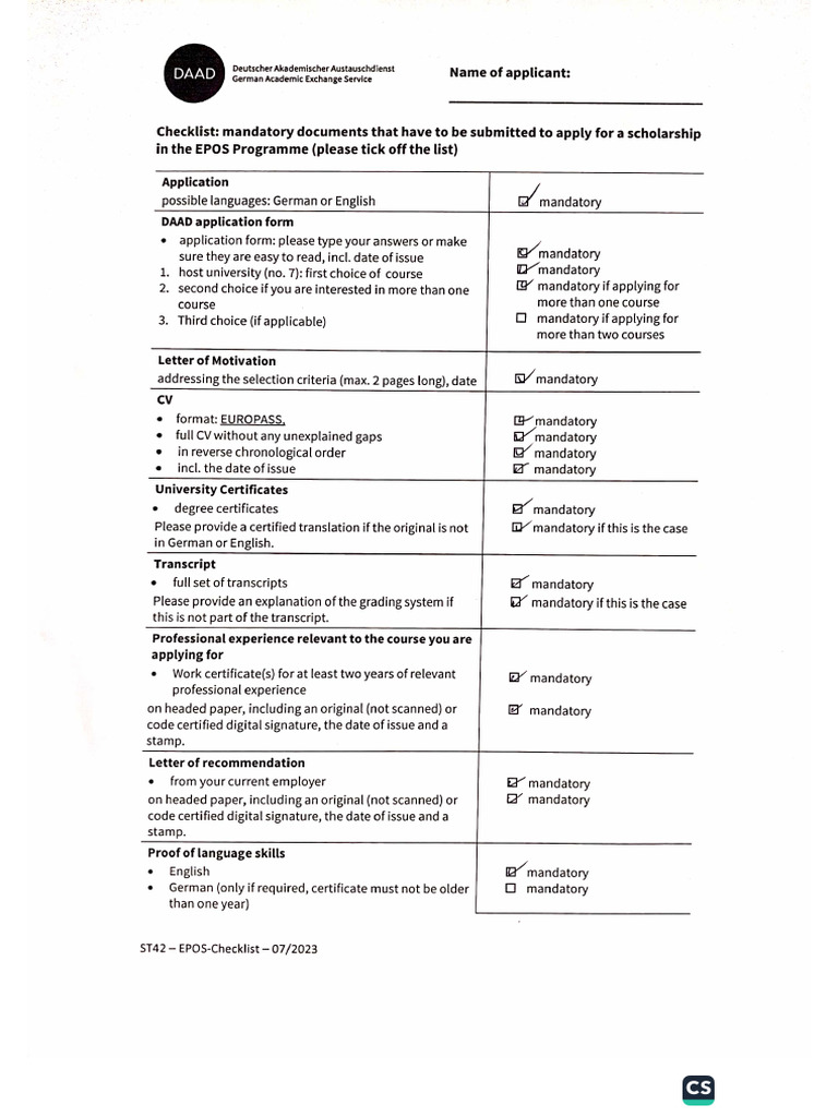 Chek List DAAD | PDF