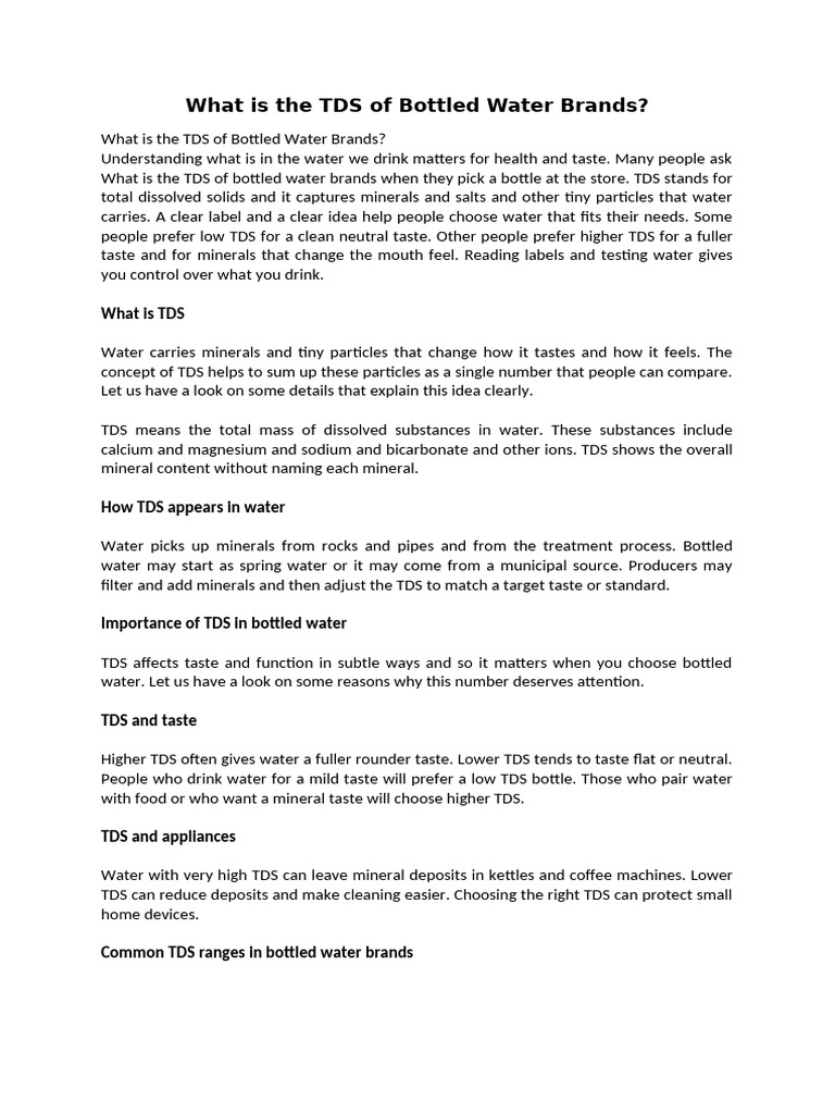 TDS Levels in Bottled Water Brands | PDF | Water | Bottled Water