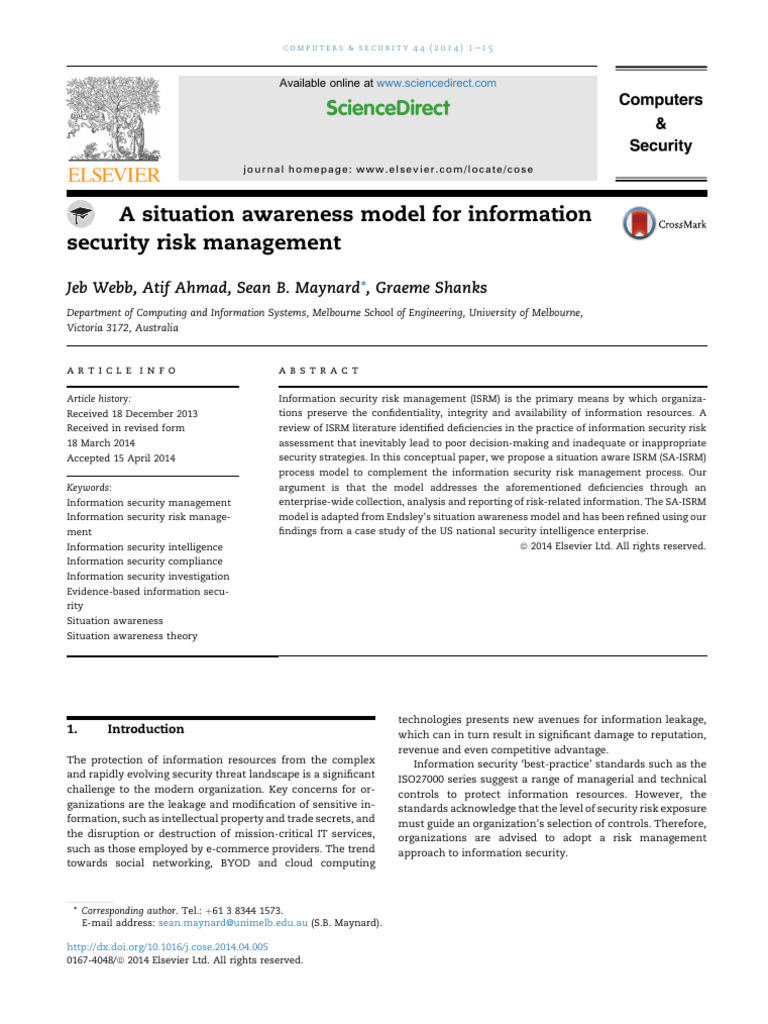 A Situation Awareness Model For Information Security Risk Management ...