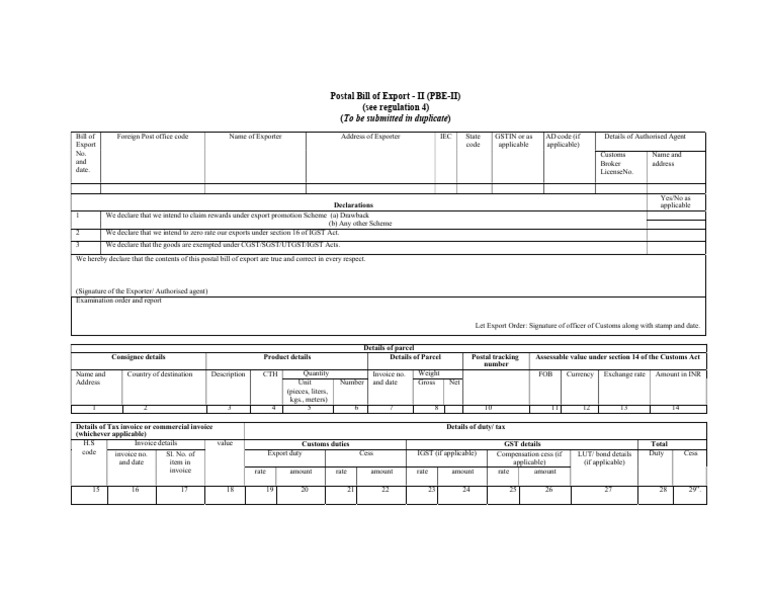 Postal Bill of Export Form II Guide | PDF | Government Finances | Payments