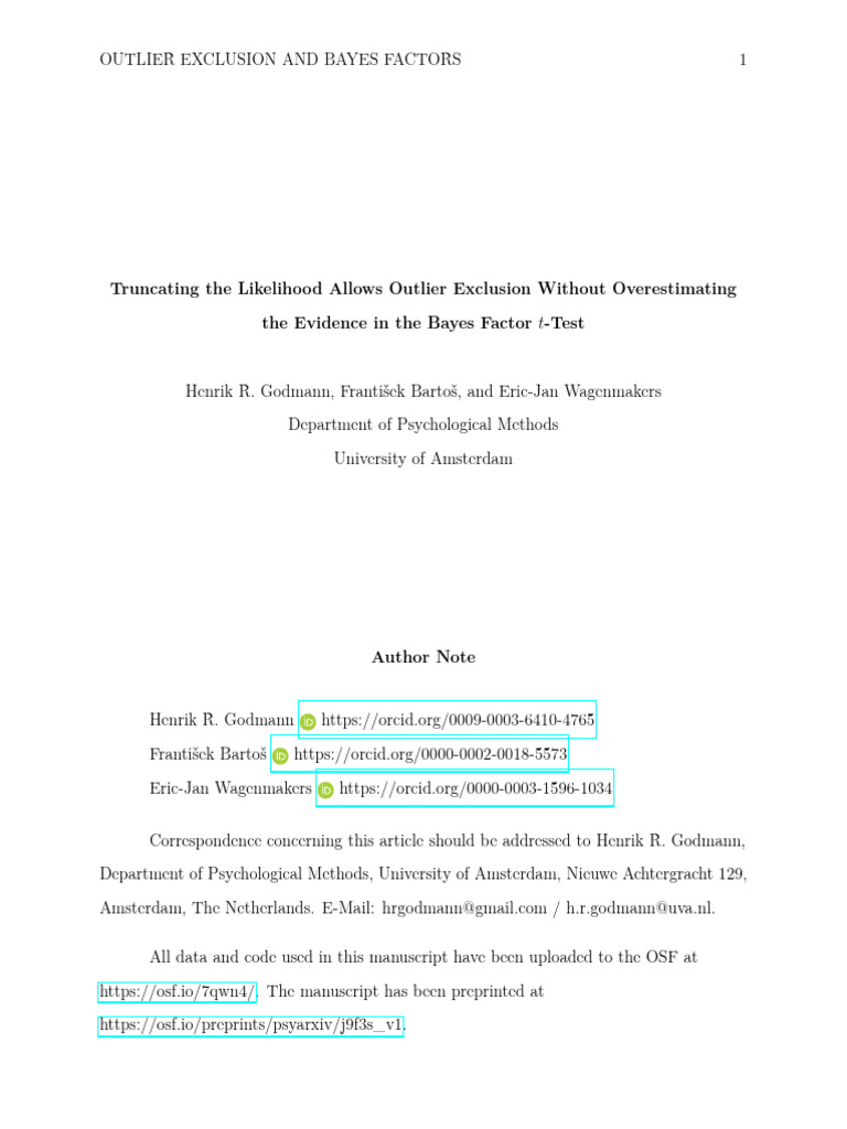 Outlier Exclusion in Bayes Factor Tests | PDF | Outlier | Student's T Test