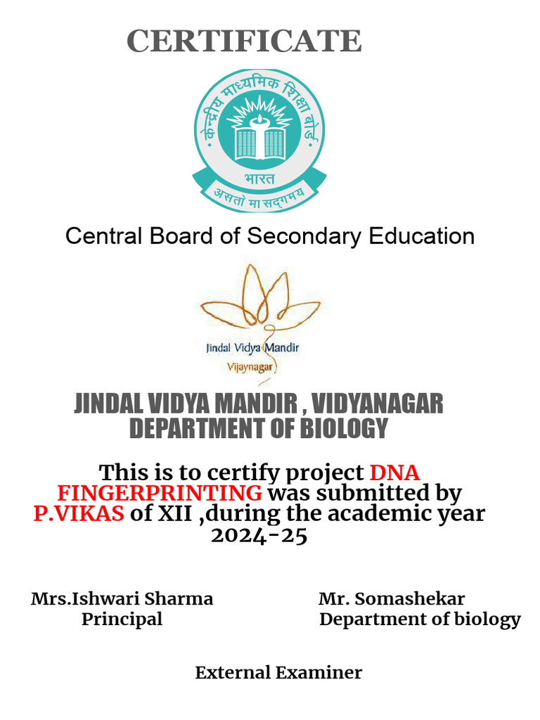 Biology Project On DNA Fingerprinting | PDF | Gel Electrophoresis ...