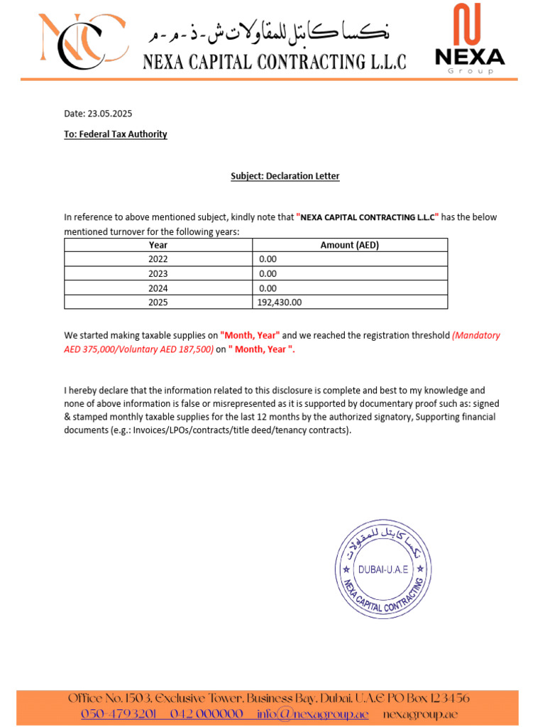 Turnover Declaration Letter | PDF | Taxes | Government Finances