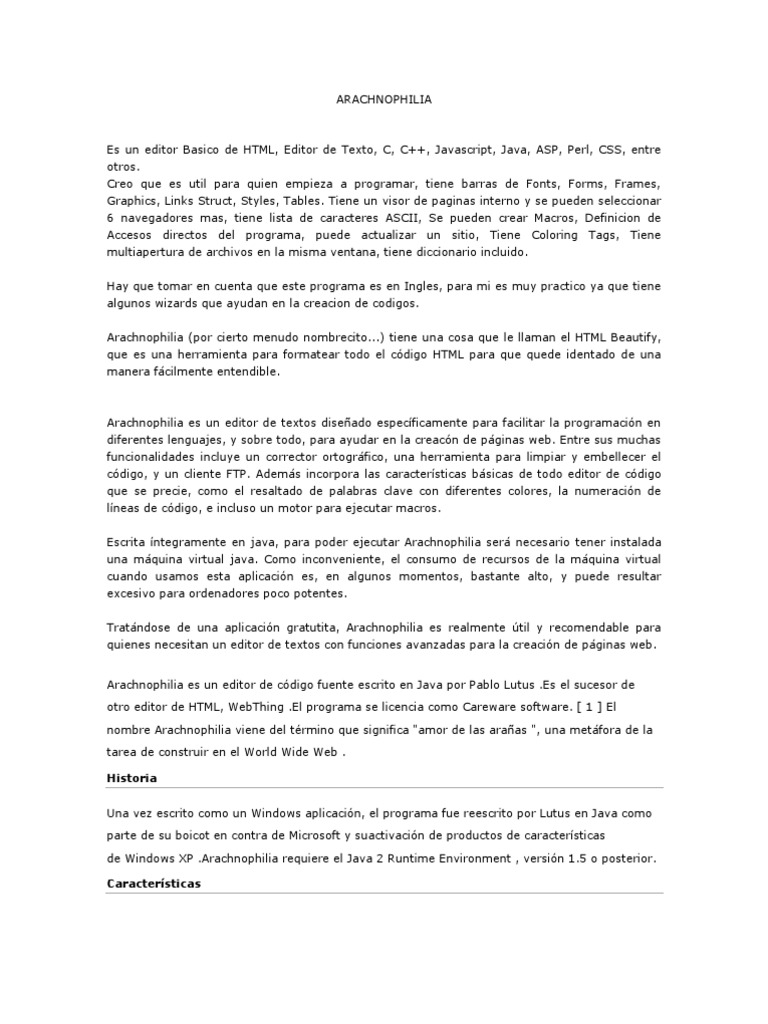 ARACHNOPHILIA | PDF | HTML | Java (lenguaje de programación)