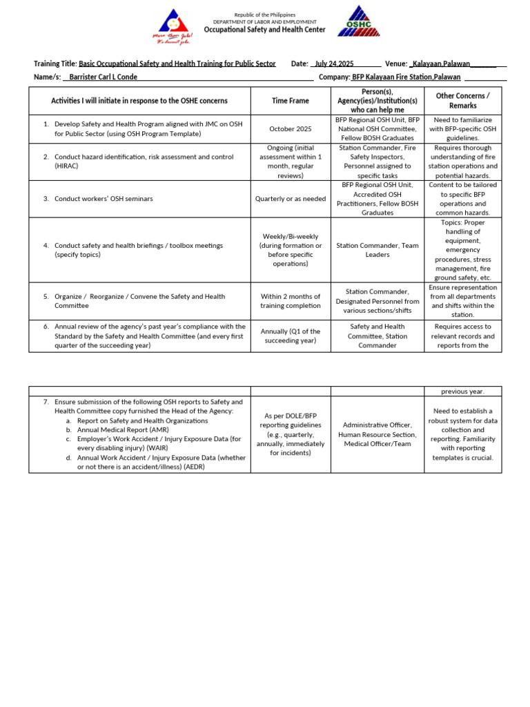 Basic Occupational Safety Training Plan | PDF | Occupational Safety And ...