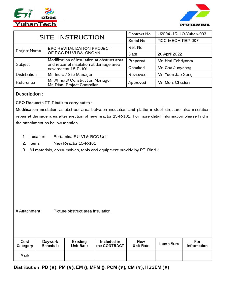 RCC-MECH-RBP-007 - SI For Modification Insulation at Reactor | PDF