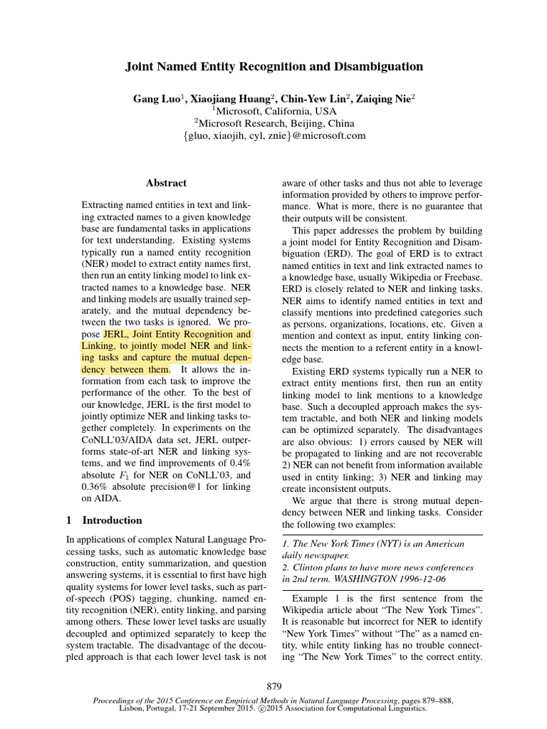 Joint Named Entity Recognition and Disambiguation | PDF | Computing ...