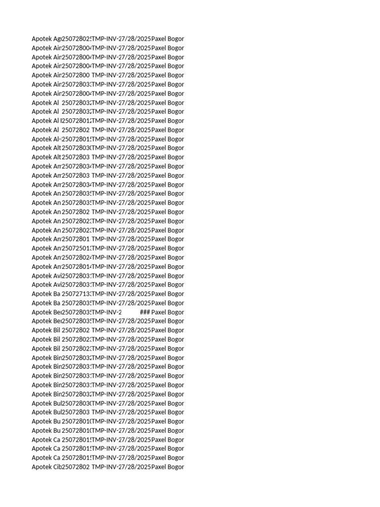 Excel Paxel Bogor 28 July 2025 | PDF