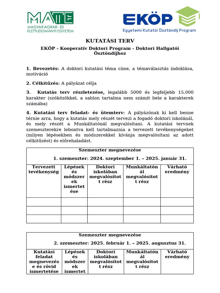 MATE EKOP KDP 2 Melleklet Kutatasi Terv Logo | PDF
