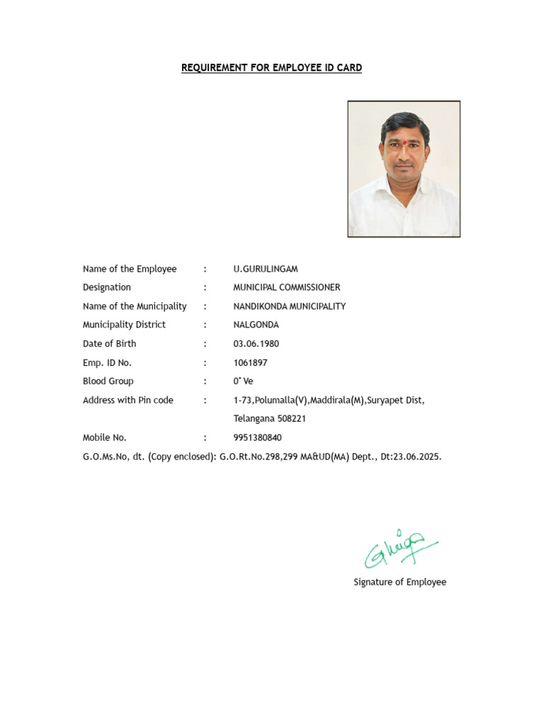 Id Card Format MC Nandikonda | PDF