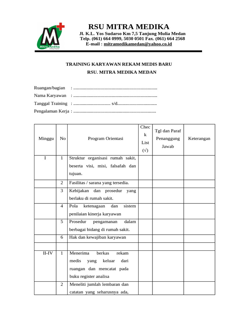 Orientasi Karyawan Rekam Medis Baru (Filling-Assembling) | PDF