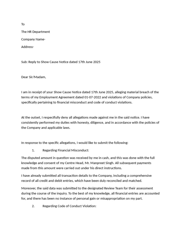 Show Cause Reply (UN) | PDF