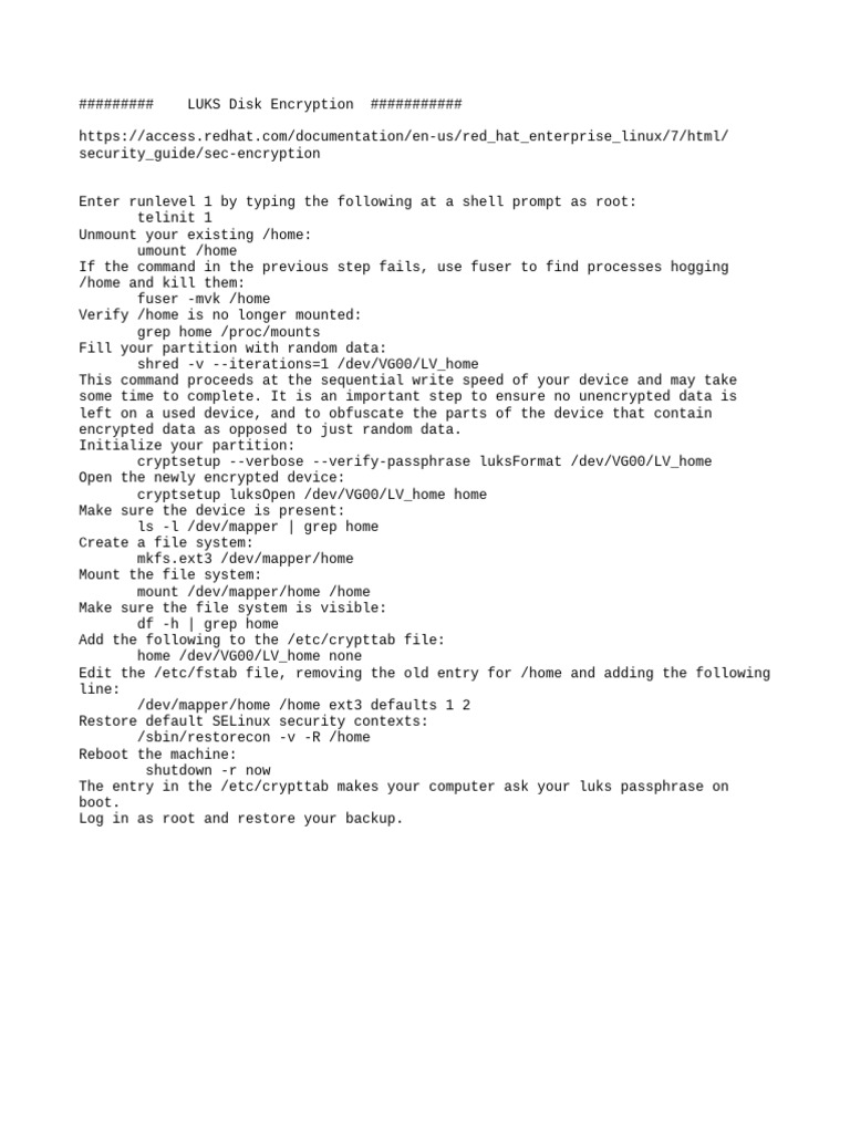 LUKS Disk Encryption Setup Guide | PDF
