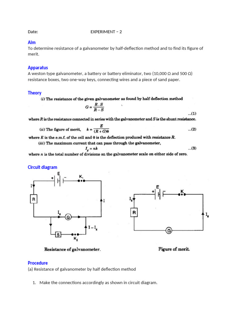 Resource 20250527151955 Resistance of A Galvanometer Using Half Deflection Method (Exp - 2 ...