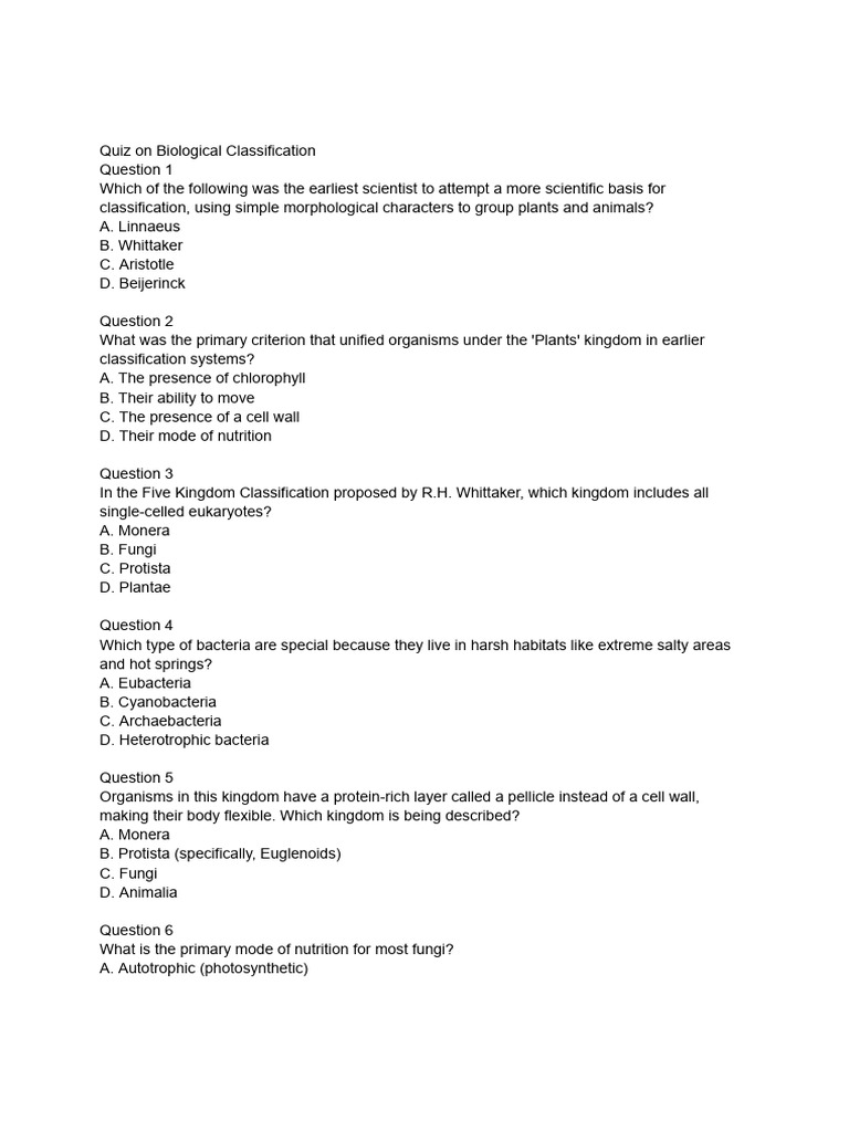 Chapter 2 NCERT Class 11 Biology Test PDF | PDF | Fungus | Protozoa