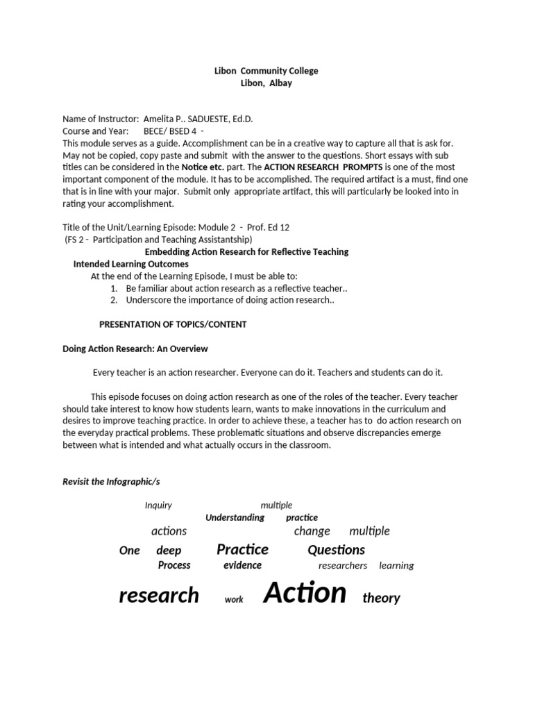 Module 2 Prof Ed FS 2 Participation and Teaching Assistantship | PDF | Action Research | Teachers