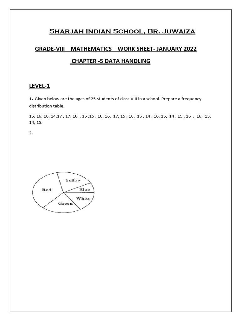 Grade 8 Math Data Handling Worksheet | PDF